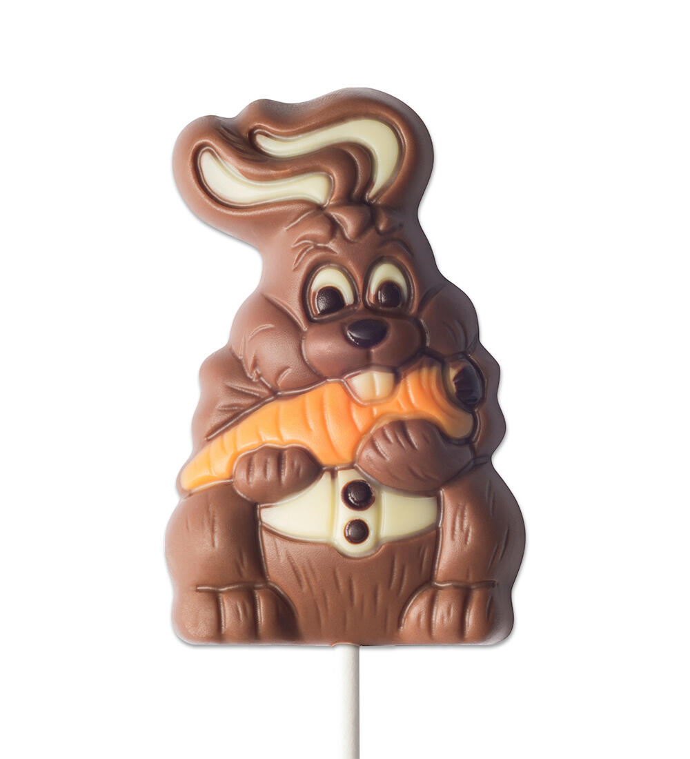 Edel Vollmilch -Schokoladen-Lolly Möhren-Hase 35g Emil Reimann
